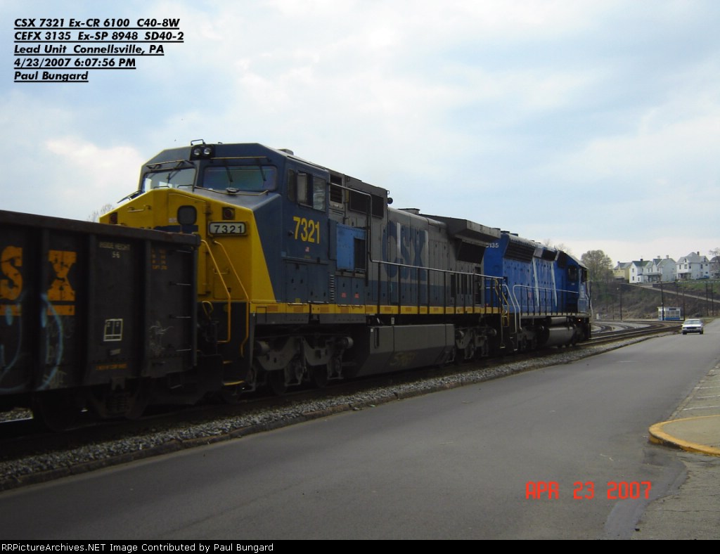 CSX 7321 Ex-CR 6100 C40-8W CEFX 3135 Ex-SP 5948 SD40-2 April 23, 2007